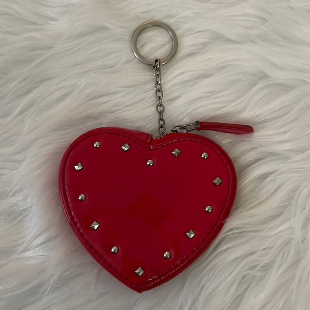 Coach Red Heart Patent Leather Studded Keychain Pouch - Gem